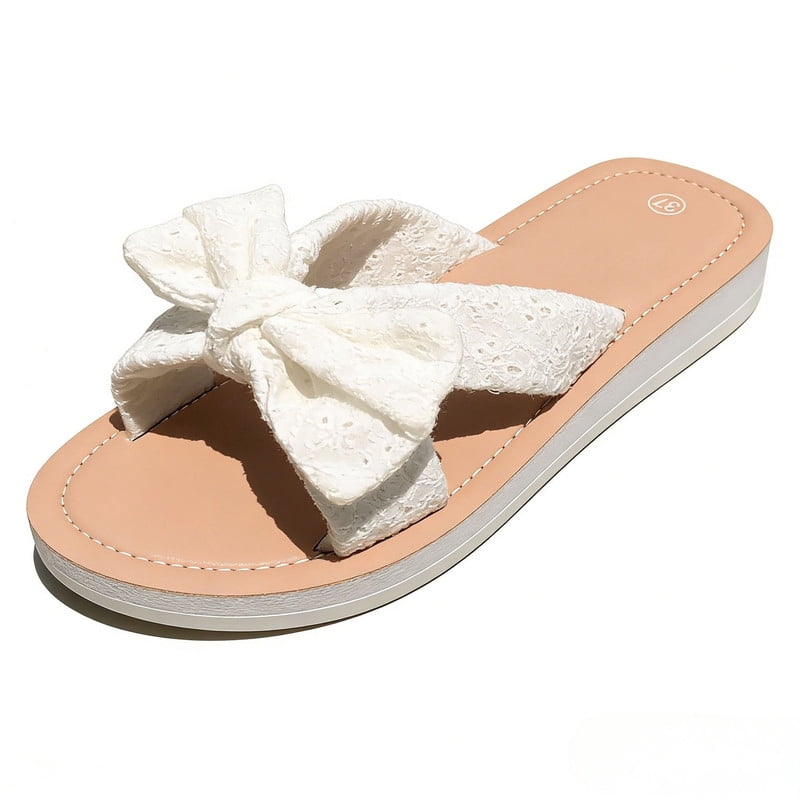 CHICVOMEY Sandals Women Bow Knot Open Toe Flat Sole Lightweight ...