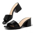 CHICVOMEY Square Toe Croc Textured Block Heel Slides for Women Single ...