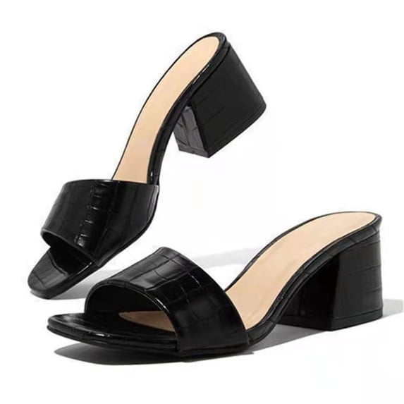 CHICVOMEY Square Toe Croc Textured Block Heel Slides for Women Single ...