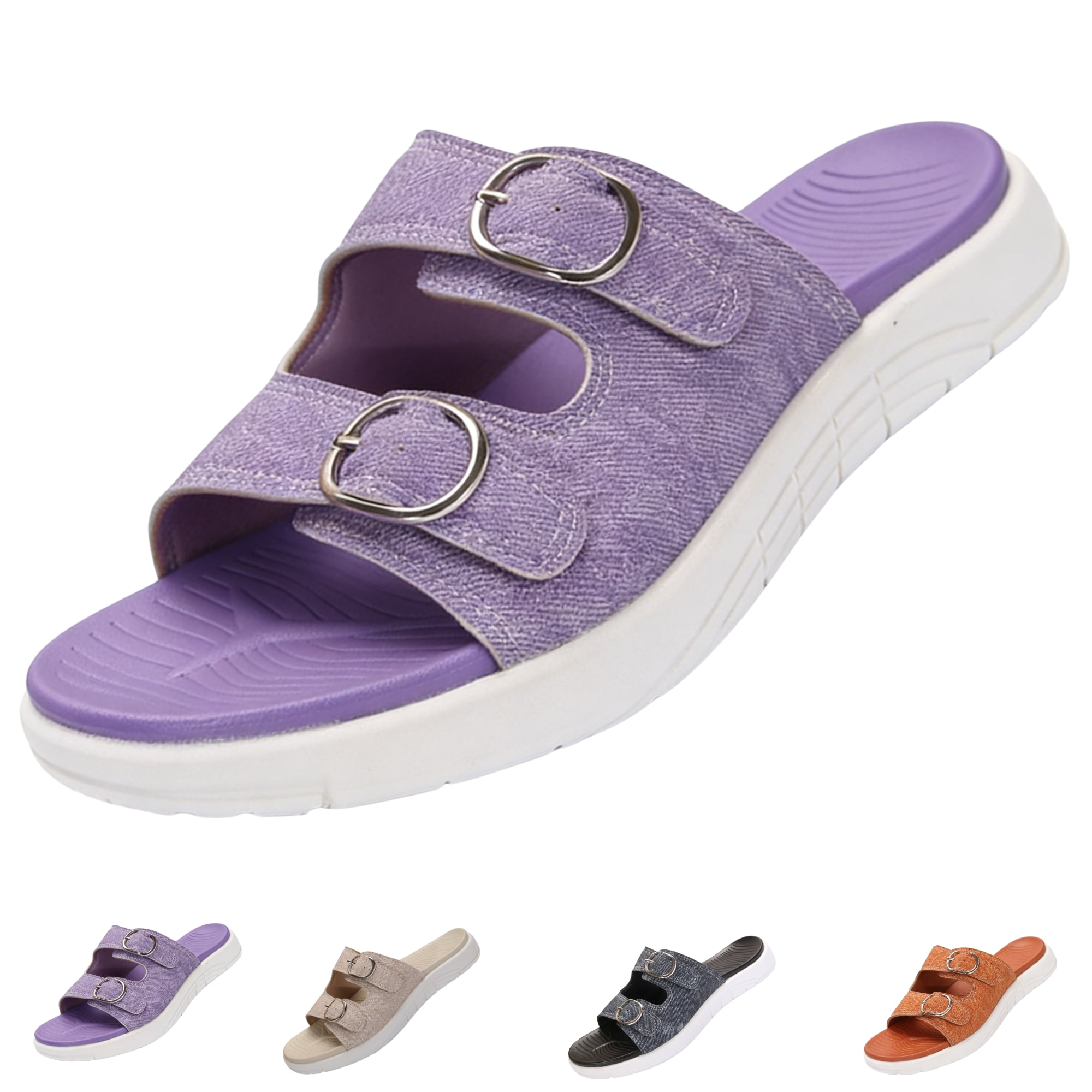 CHICVOMEY Summer Beach Sandals for Women Arch Support Comfort Slides ...