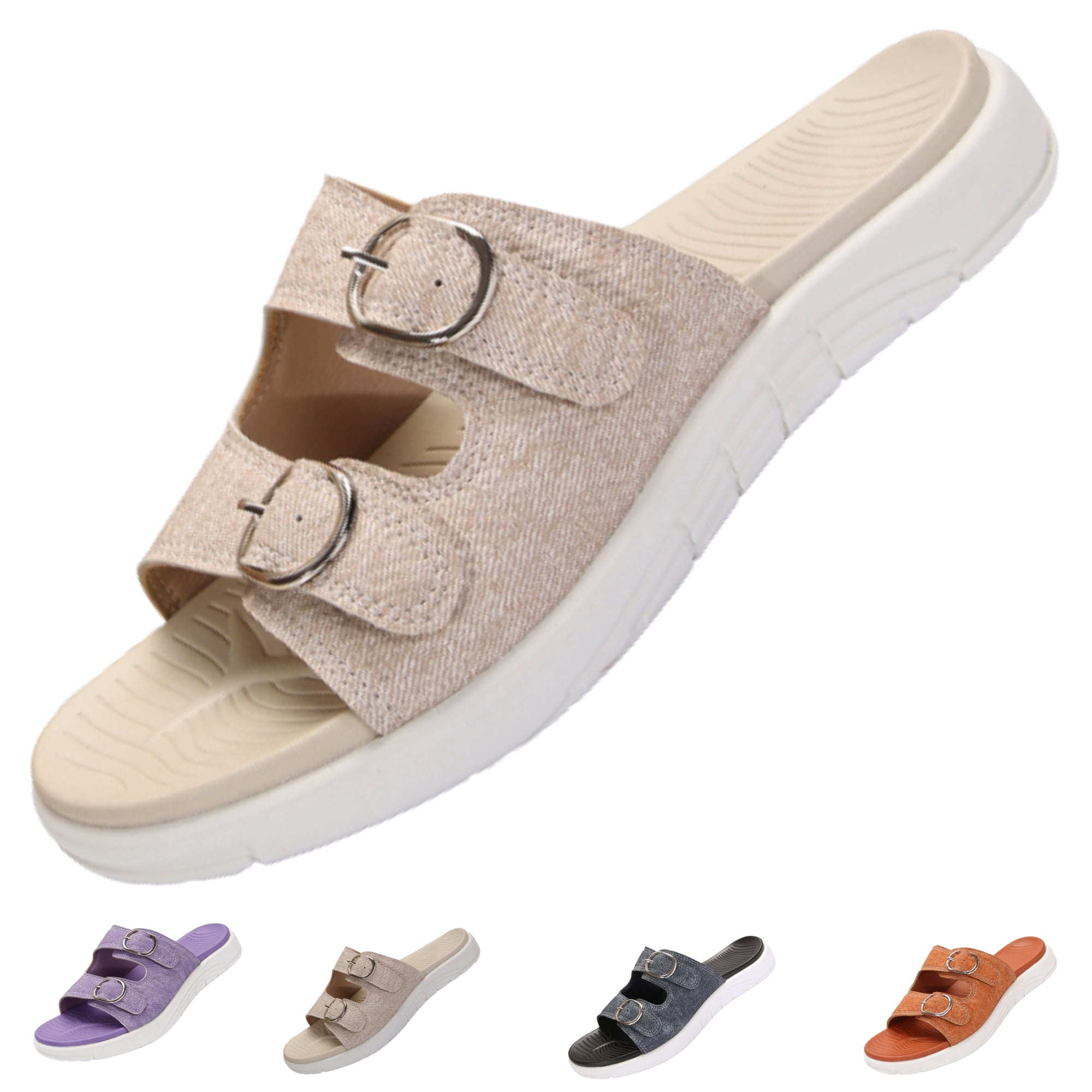CHICVOMEY Summer Beach Sandals for Women Arch Support Comfort Slides ...