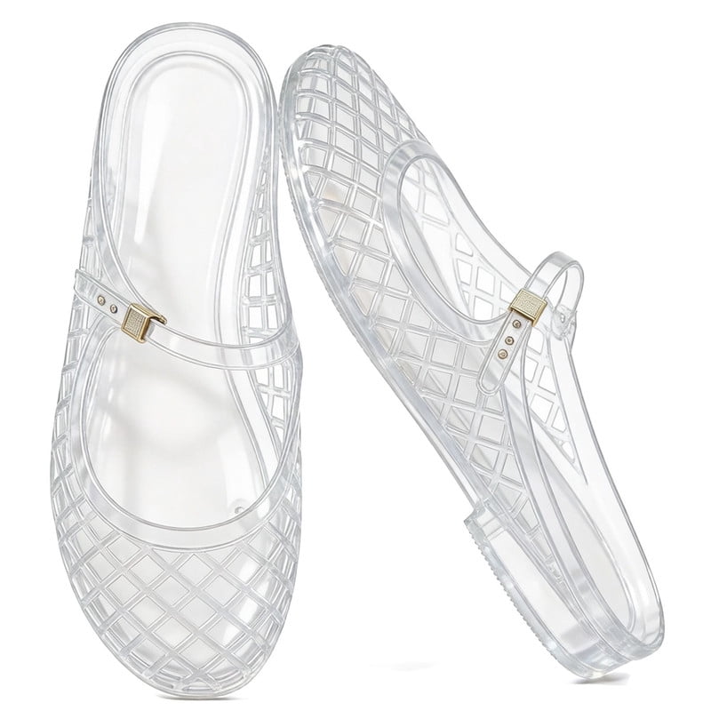 CHICVOMEY Vintage Grid Hollow Jelly Mules for Women, Single Buckle ...