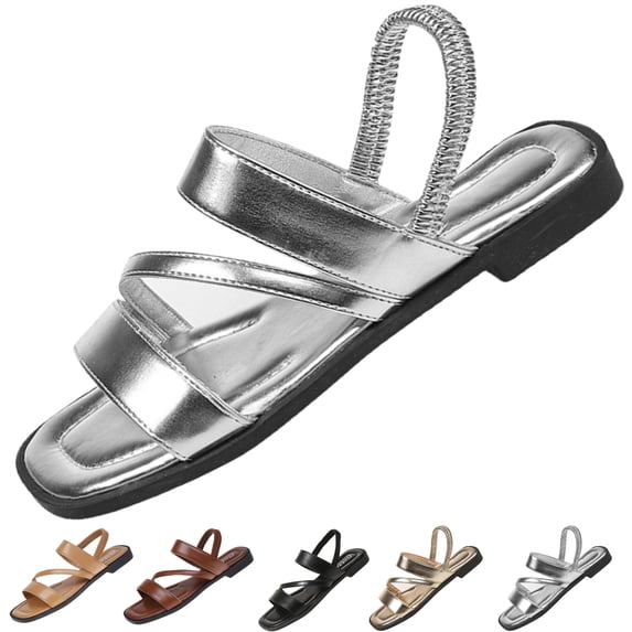 CHICVOMEY Women Sandals Flat Sandals for Women Strappy Slip on Open Toe ...