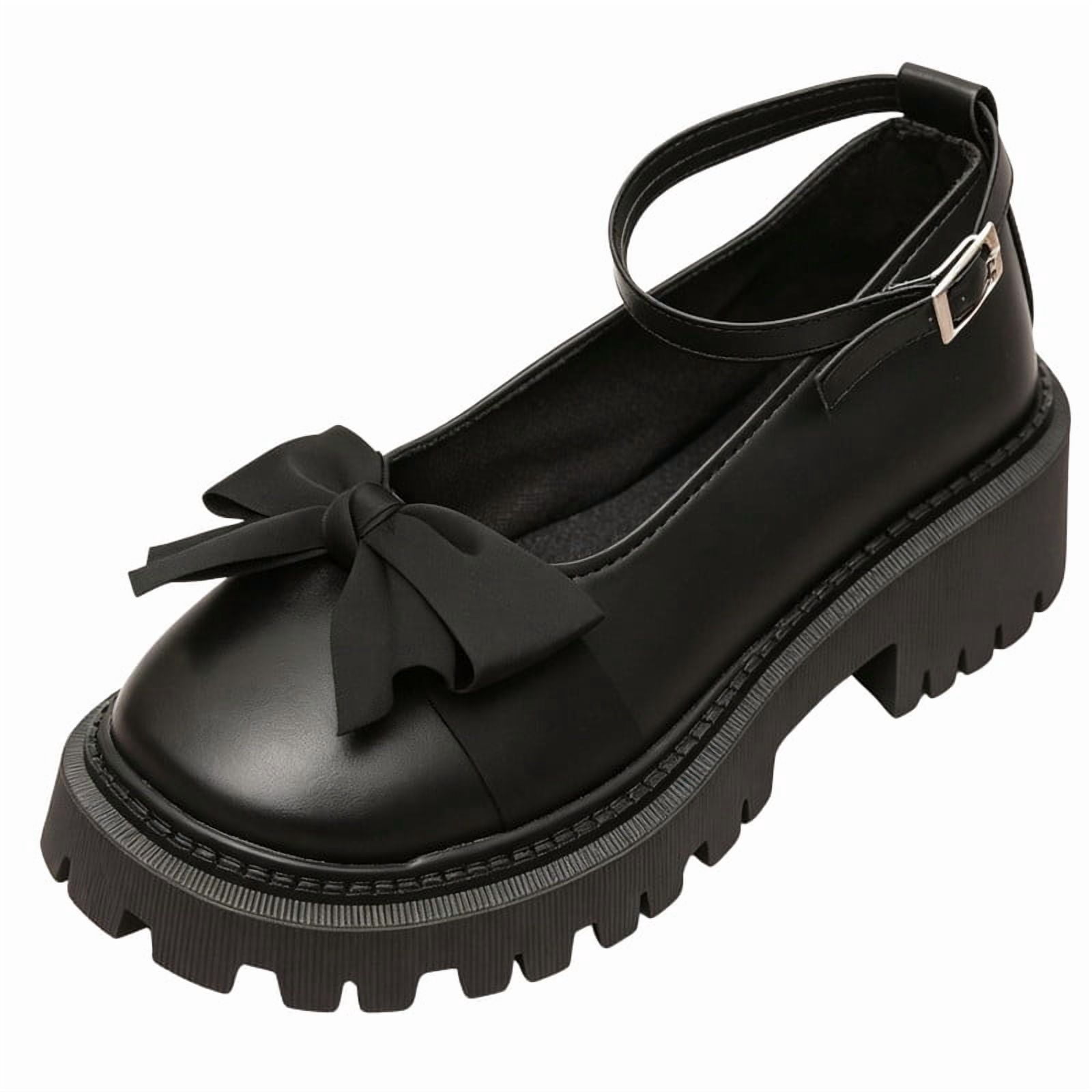 CHICVOMEY Women's Black Bow Mary Jane Platform Shoes, Adjustable Ankle ...