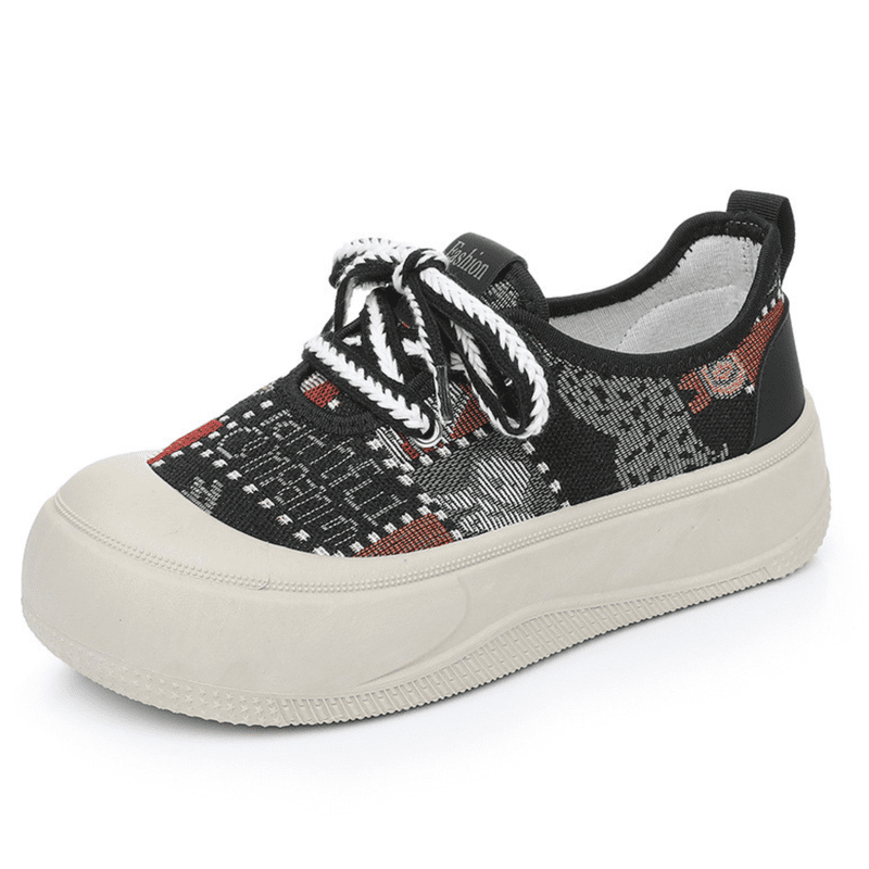 CHICVOMEY Women's Canvas Platform Sneakers Comfortable Flat Sole Shoes ...