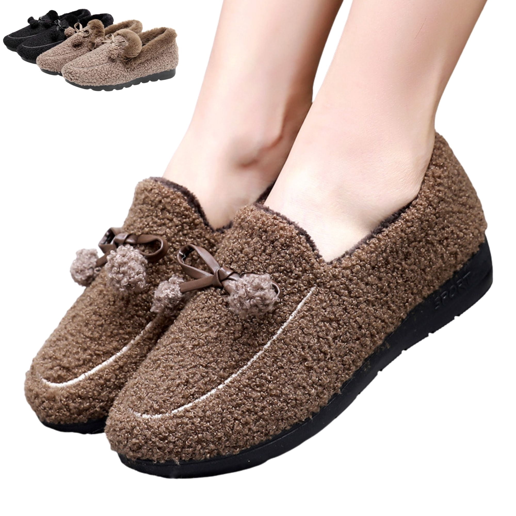 CHICVOMEY Women's Cute Bow Ballet Flats Slip On Mary Janeswith Warm ...
