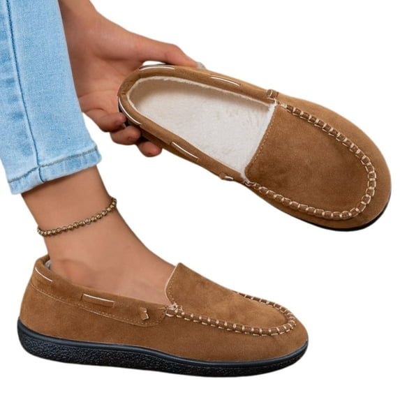 CHICVOMEY Women's Faux Fur Lined Winter Moccasins Slippers Suede Slip ...