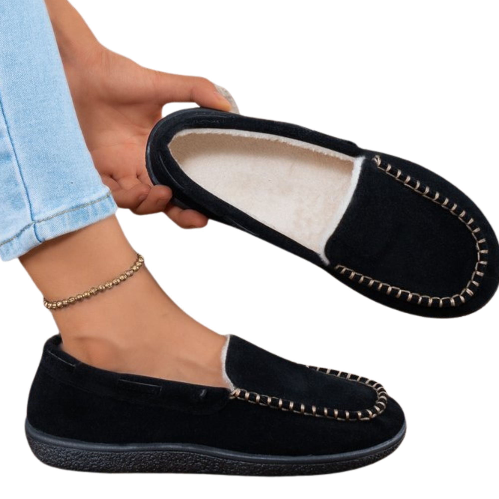 CHICVOMEY Women's Faux Fur Lined Winter Moccasins Slippers Suede Slip ...
