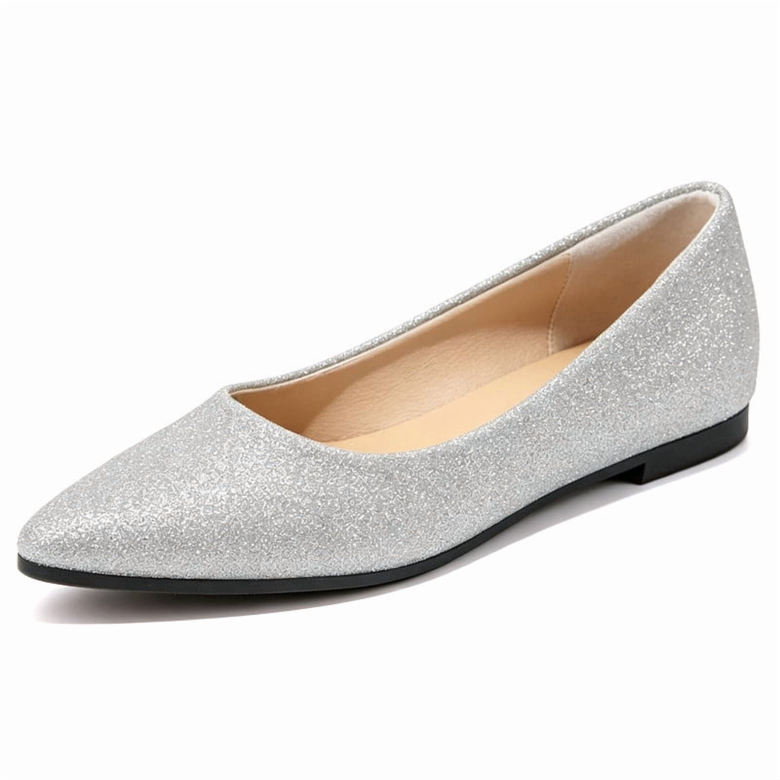 CHICVOMEY Women's Glitter Pointed Toe Ballet Flats Sparkly Sequin Slip ...