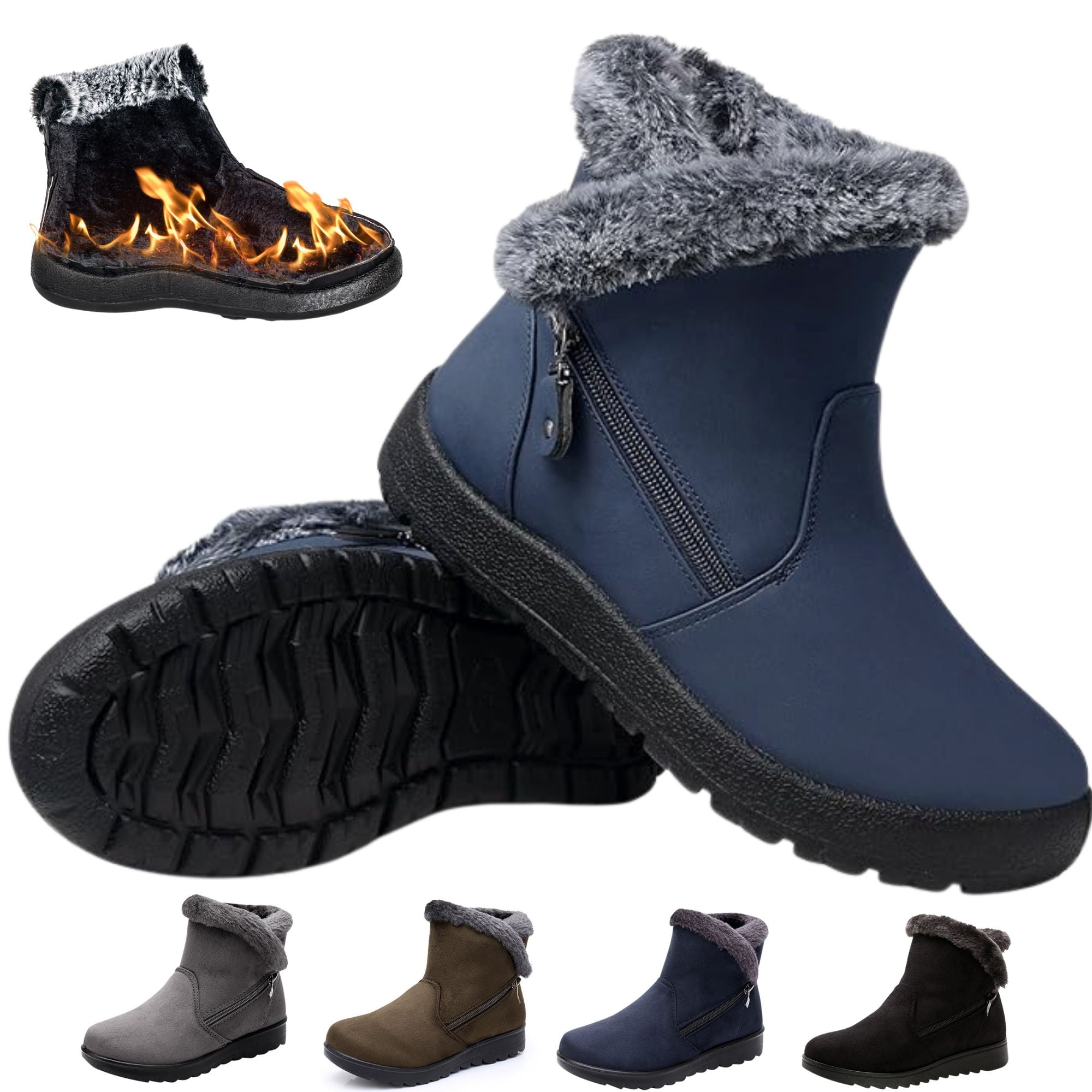 CHICVOMEY Women's Waterproof Insulated Snow Boots with Fur Lined Ankle ...