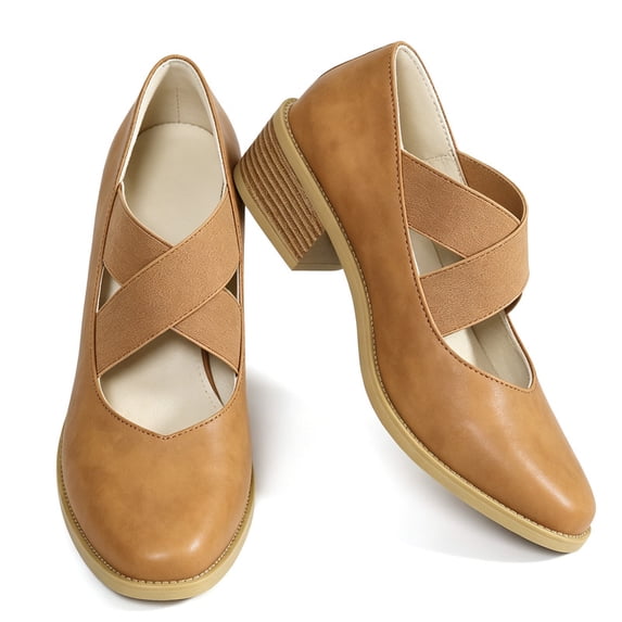 CHICVOMEY Womens Crisscross Elastic Strap Block Heel Mary Jane Shoes ...