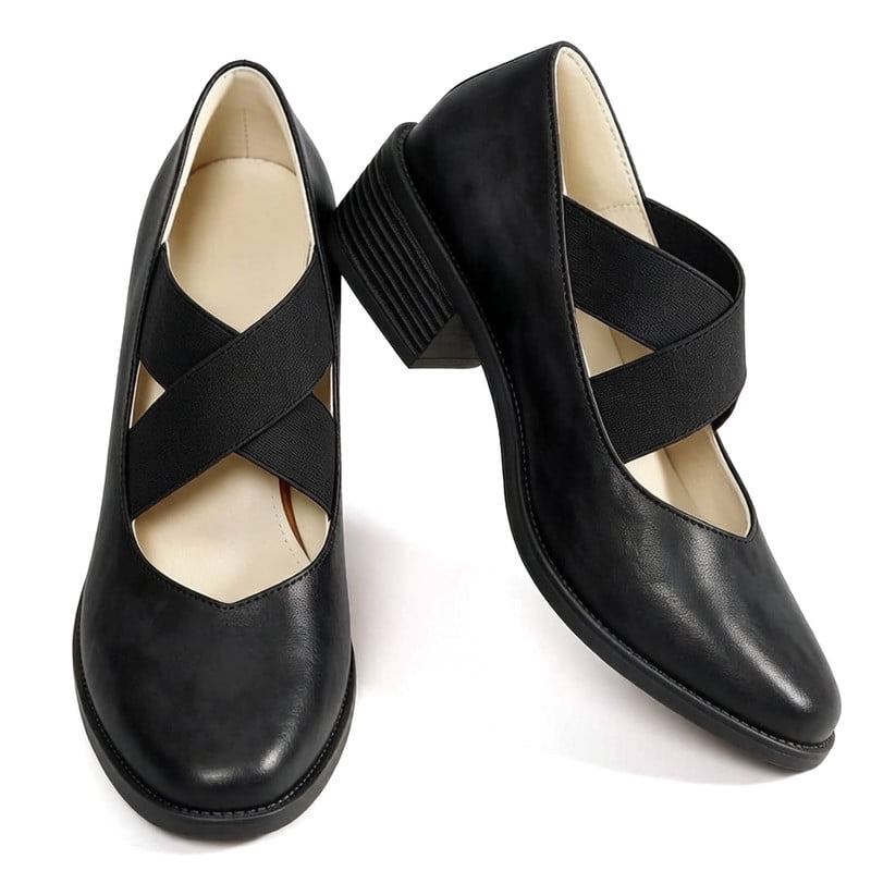 CHICVOMEY Womens Crisscross Elastic Strap Block Heel Mary Jane Shoes ...