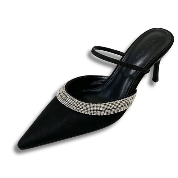 CHICVOMEY Womens Rhinestone Pointed Toe Stiletto Mule Slides Single ...