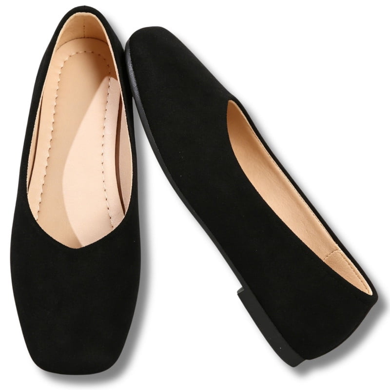 CHICVOMEY Womens Square Toe Minimalist Flats Slip On Suede Loafers ...