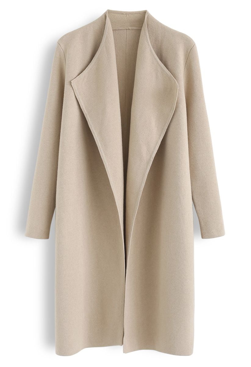 CHICWISH Women's Classy Light Tan Open Front Knit Coat Cardigan, Size M ...