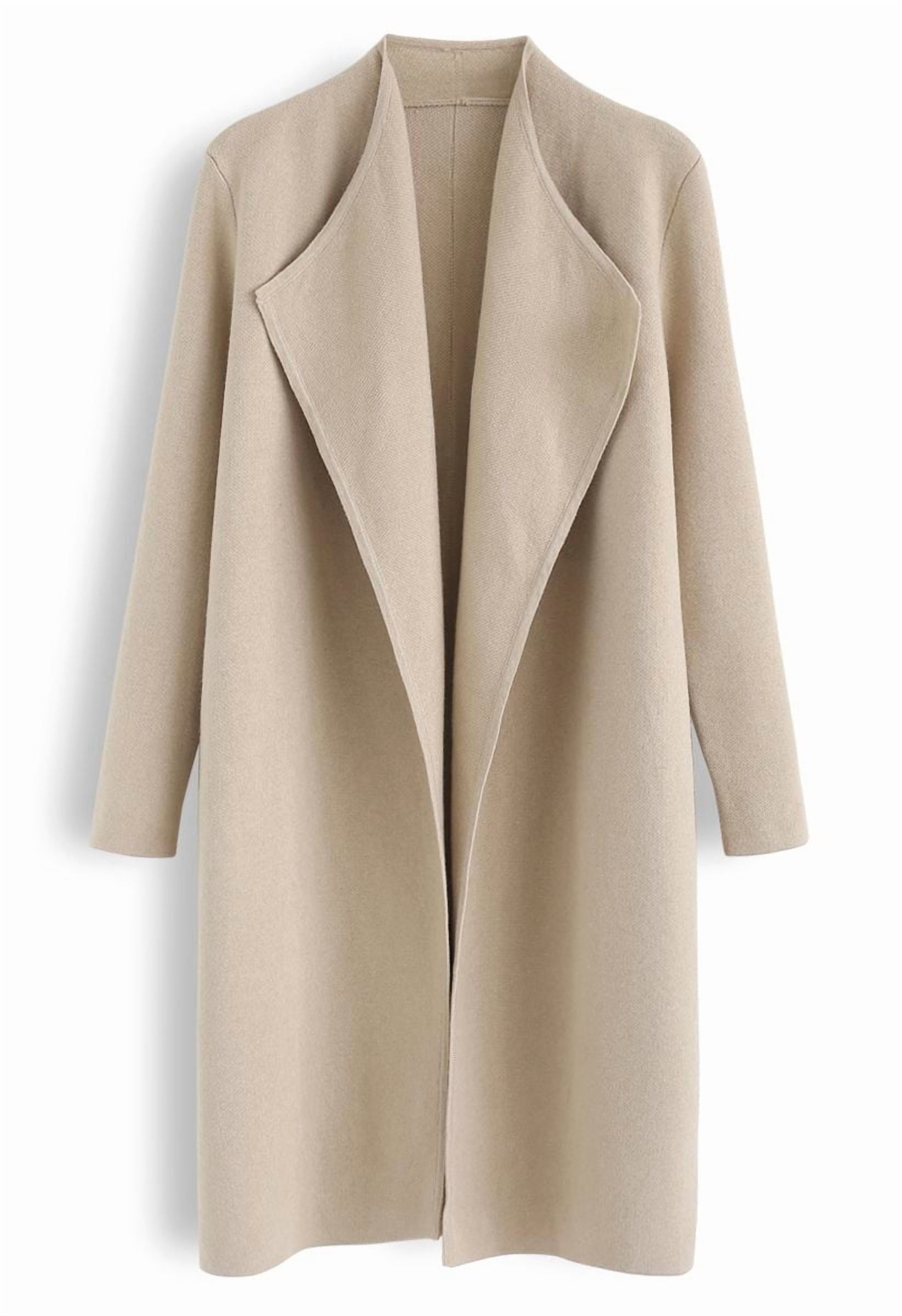CHICWISH Women's Classy Light Tan Open Front Knit Coat Cardigan, Size M ...