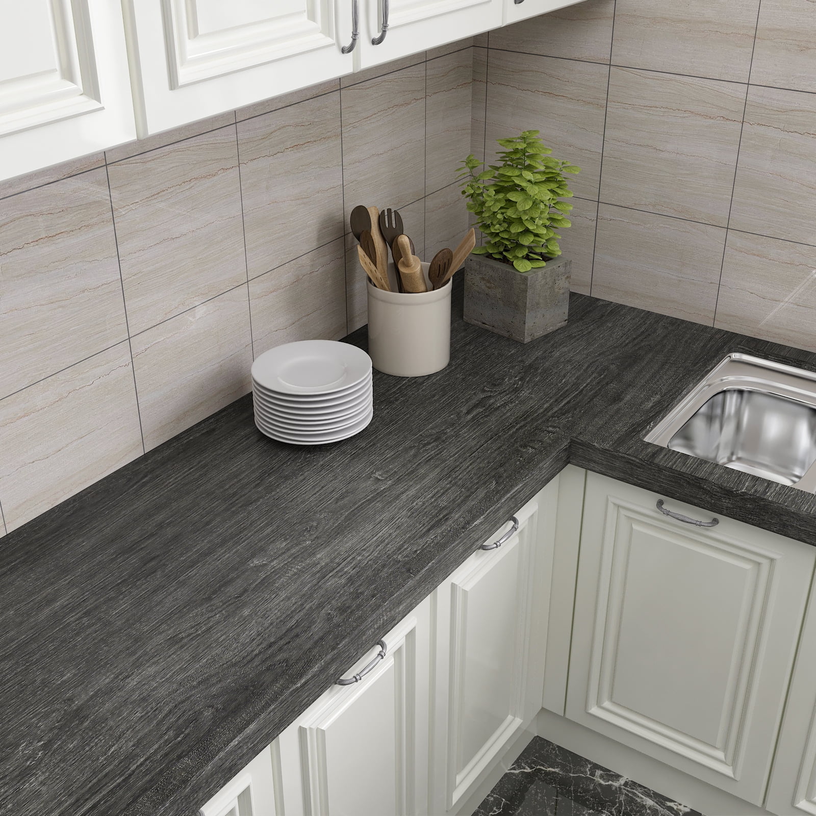 CHIHUT Dark Grey Wood Wallpaper, Self Adhesive, Removable, Waterproof ...