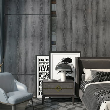 CHIHUT 17.7''x100'' Dark Grey Wood Wallpaper Self Adhesive Peel and Stick Wallpaper Removable ...