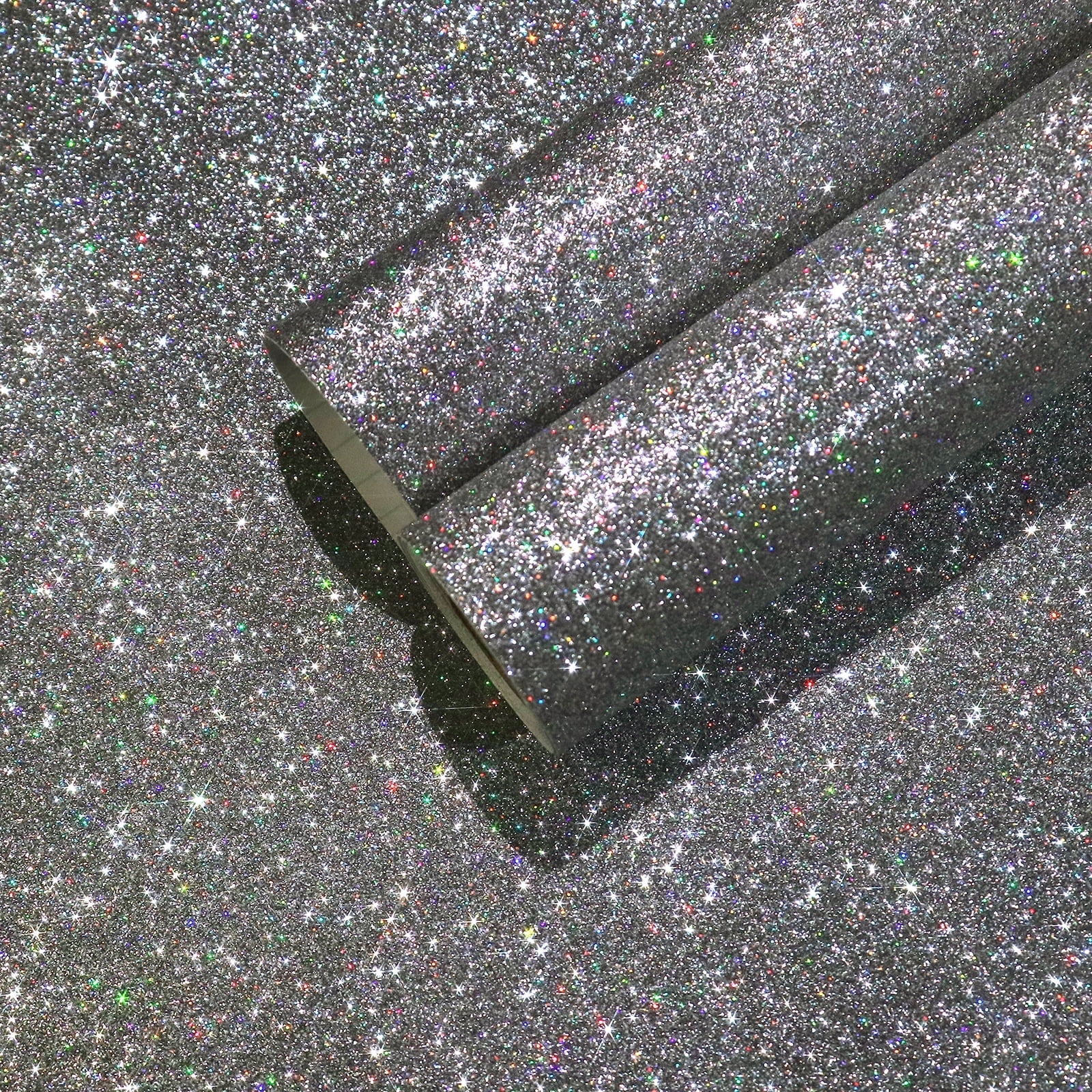 CHIHUT Holographic Grey Glitter Wallpaper Stick and Peel for Bedroom ...
