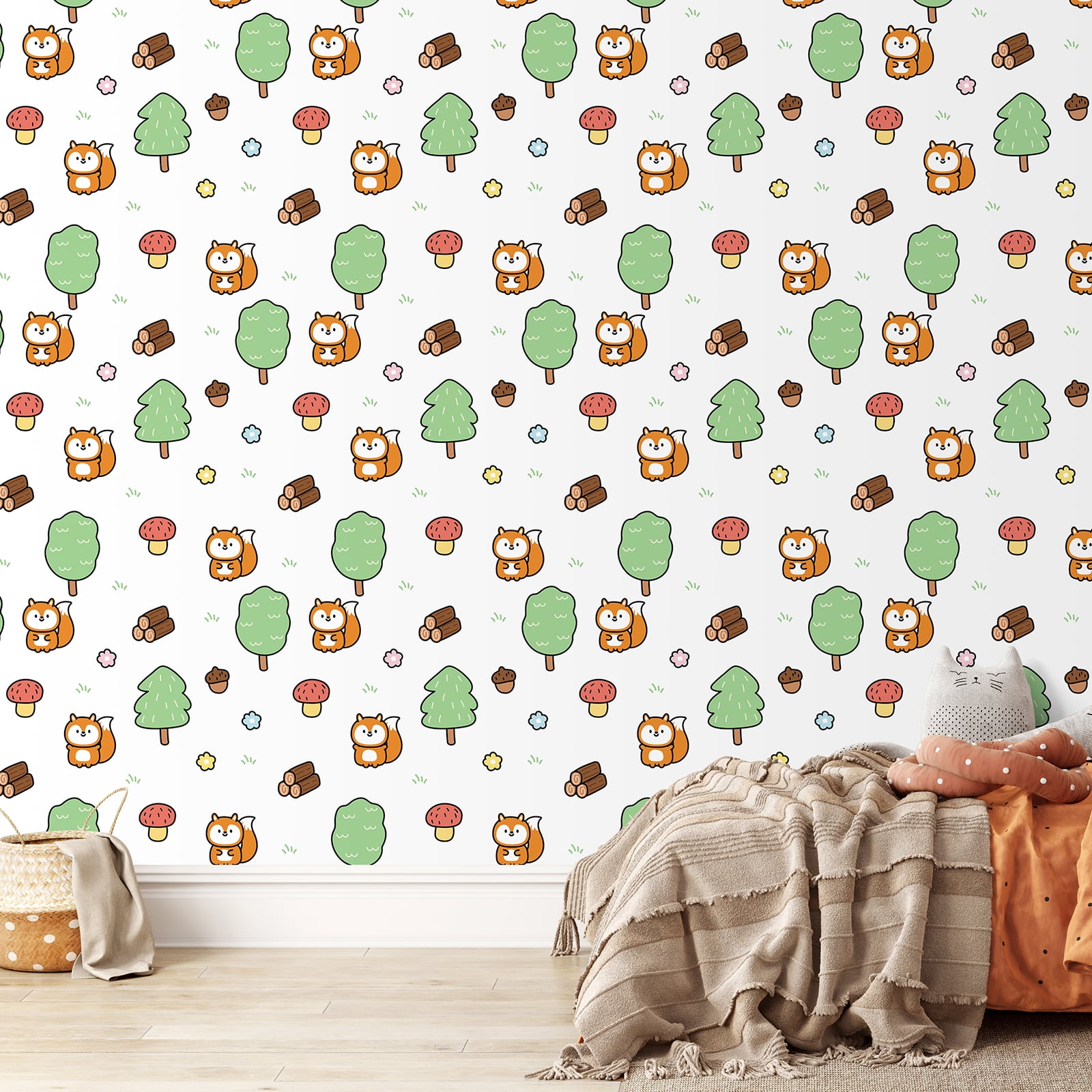 CHIHUT Peel and Stick Wallpaper Squirrel Mushroom Self Adhesive Kids ...