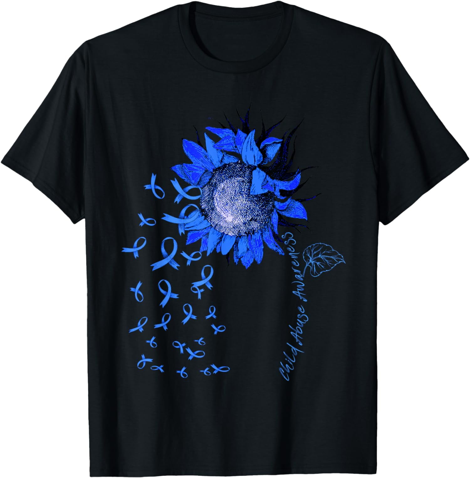 CHILD ABUSE Awareness Sunflower Light Blue Ribbon T-Shirt - Walmart.com