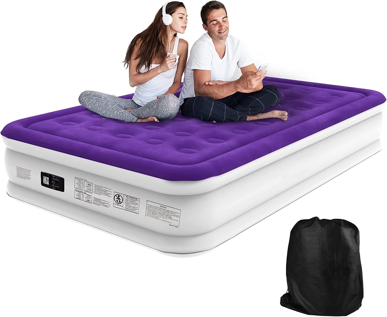 CHILLSUN Queen Size Inflatable Bed Mattress, Airbed with Built-in Pump ...