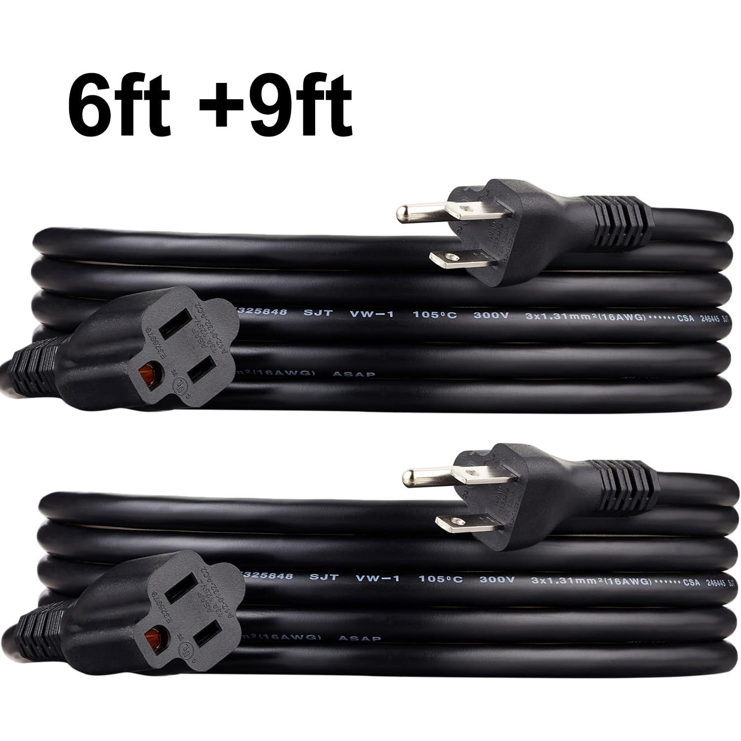 CHILTINA 2 Pack 3 Prong AC Power Cord 6ft 9ft Long Standard | 125V-250V ...