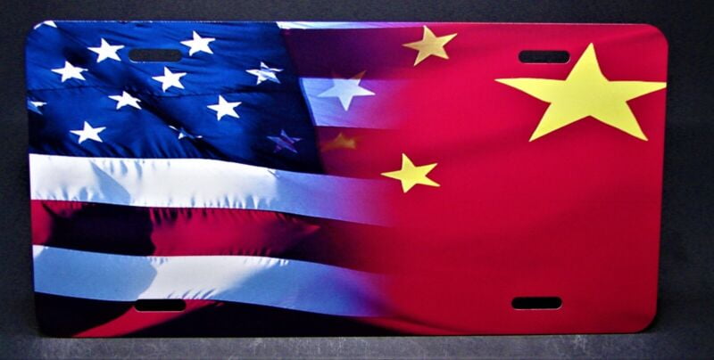 CHINA CHINESE FLAG AMERICAN FLAG METAL CAR LICENSE PLATE AUTOTAG ...
