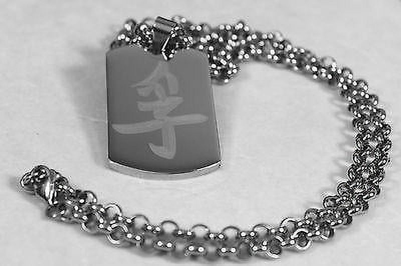 CHINESE TRUTH SYMBOL ON SOLID STAINLESS STEEL THICK TAG ROLO CHAIN ...