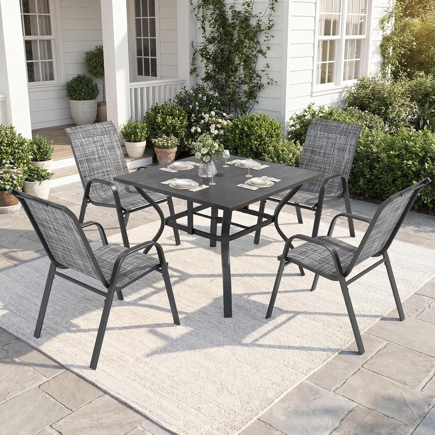 CHINNLUU Outdoor Dining Set for 4,5pcs Patio Table and Chairs Set with ...