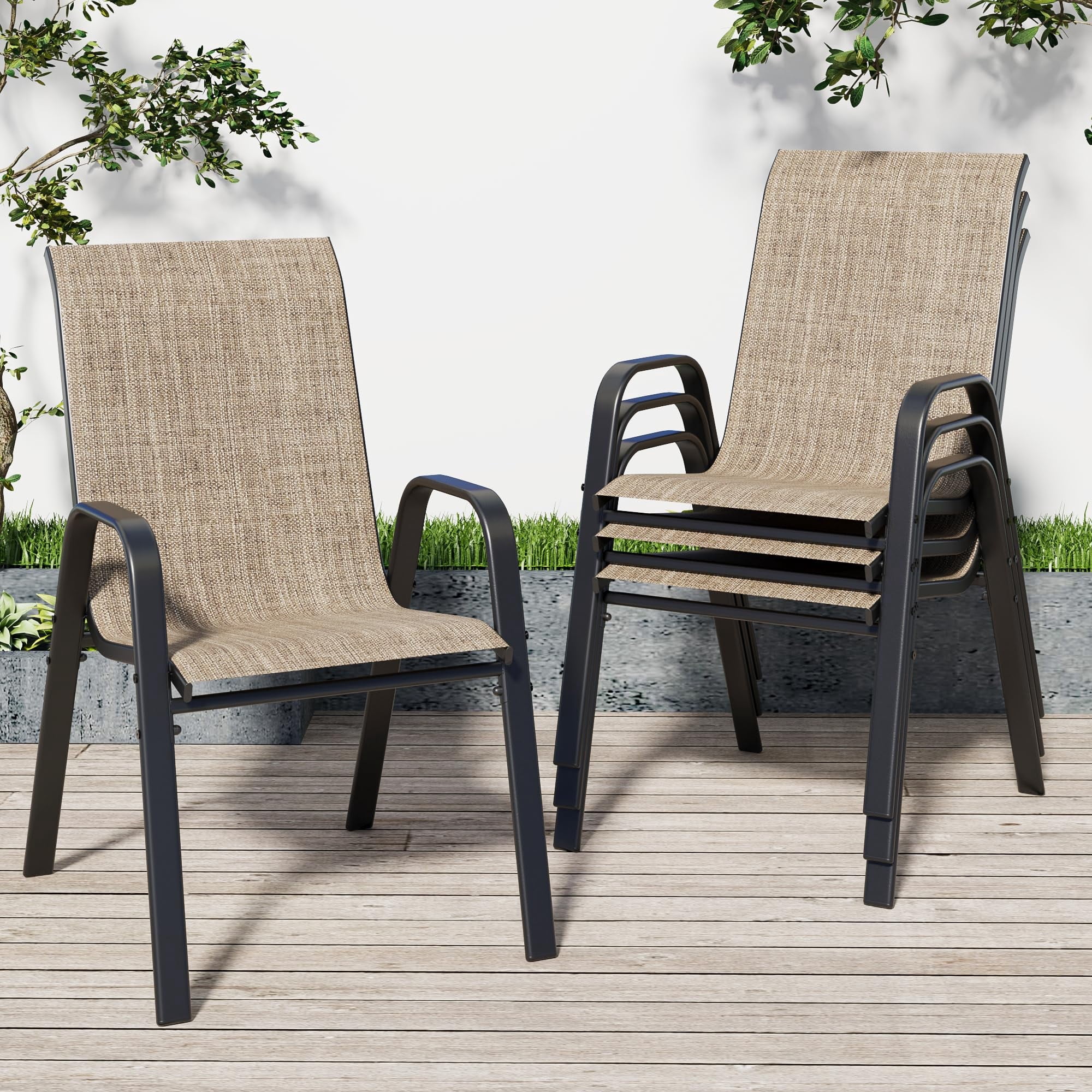 CHINNLUU Patio Dining Chairs Set of 4 Outdoor Stackable Dining Chairs ...