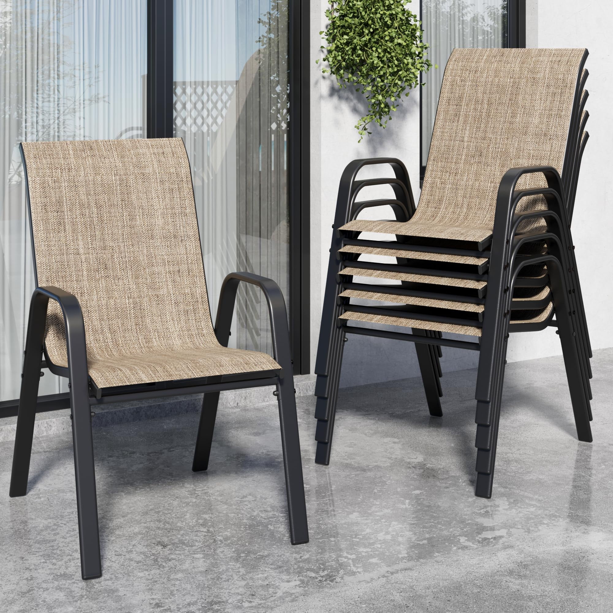 CHINNLUU Patio Dining Chairs Set of 6 Outdoor Stackable Dining Chairs ...
