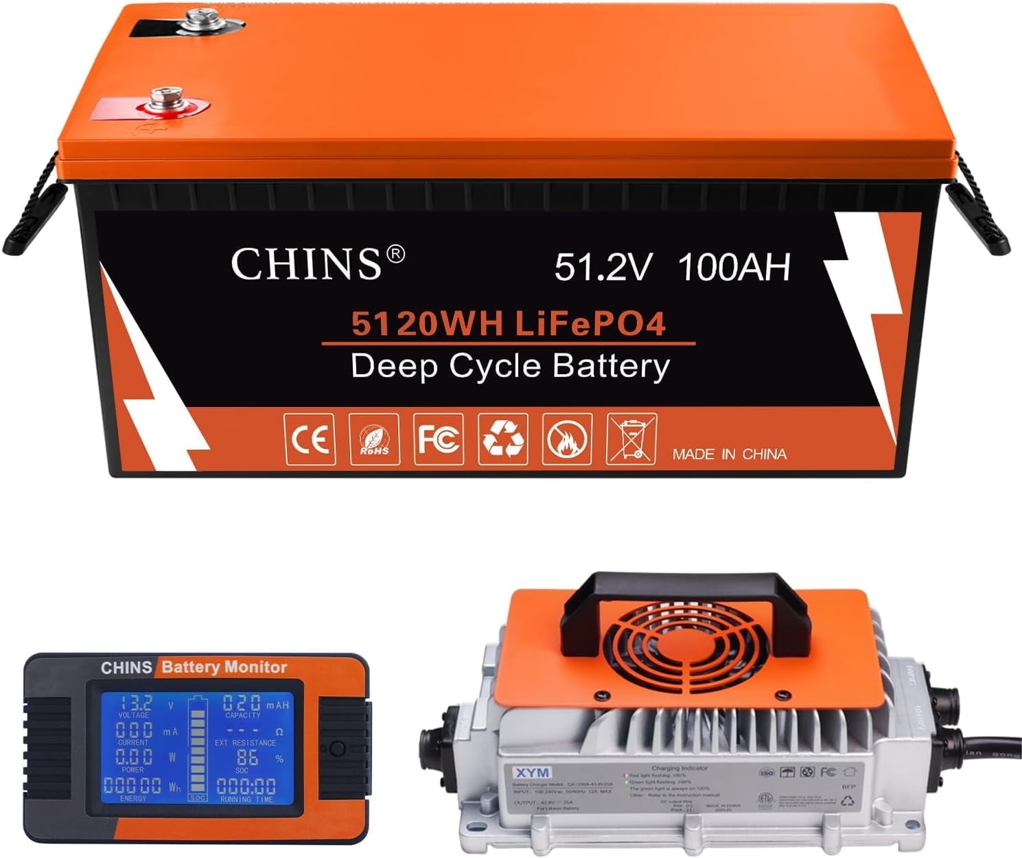 CHINS 48V Lithium Golf Cart Battery, 48 Volt 100Ah LiFePO4 Battery ...