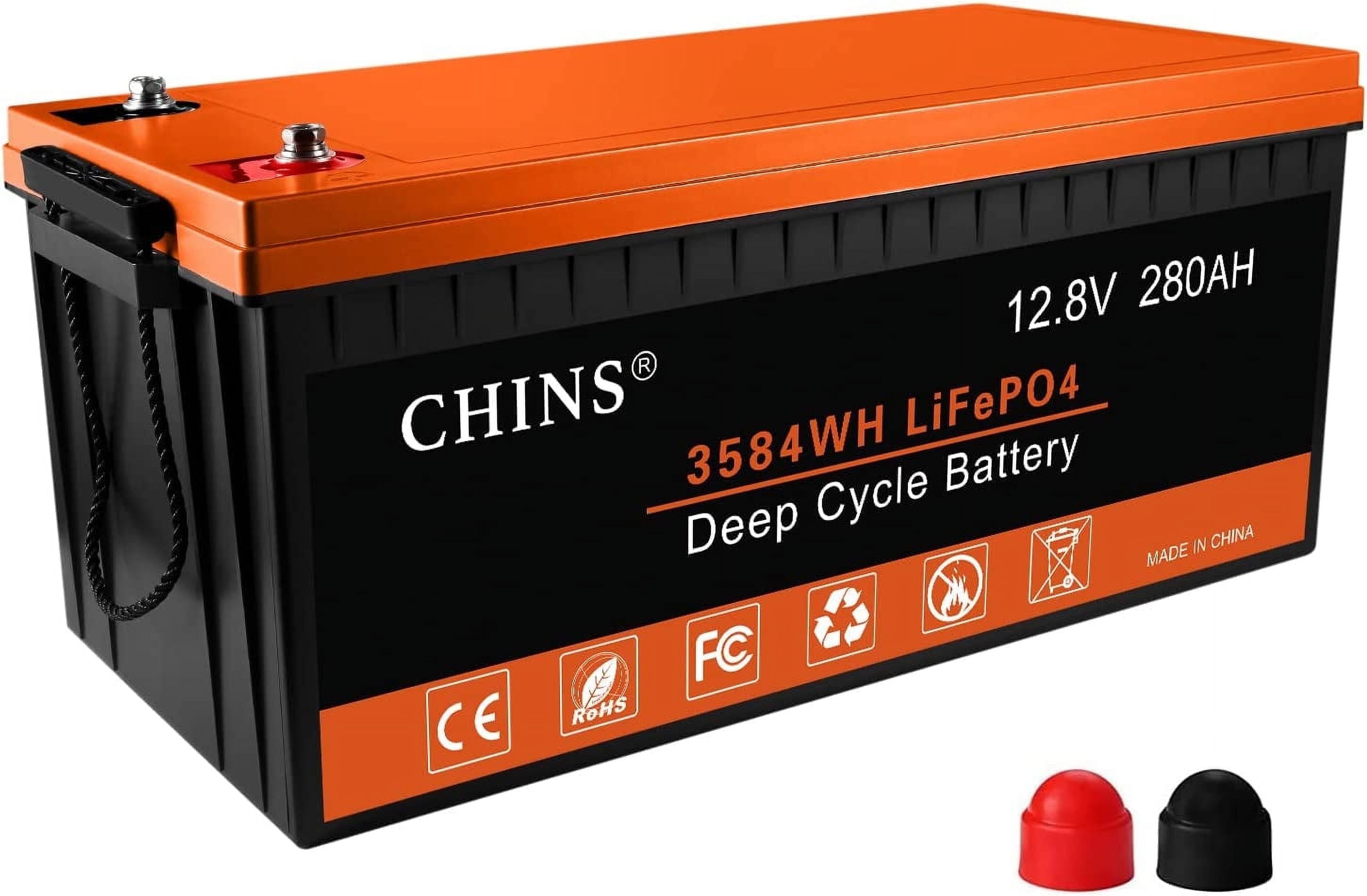 CHINS LiFePO4 12V 280AH Lithium Battery, Built-in 200A BMS for Home ...