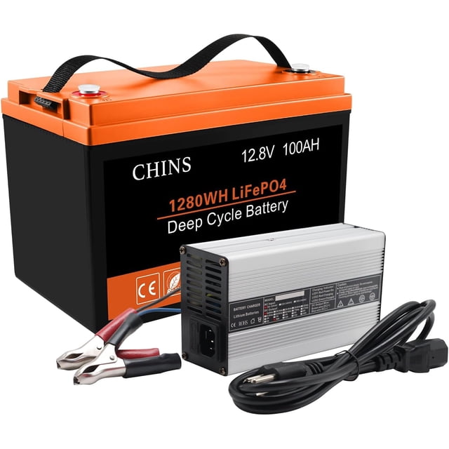 CHINS 12V 100AH LiFePO4 Iron Phosphate Battery with 10A Charger ...