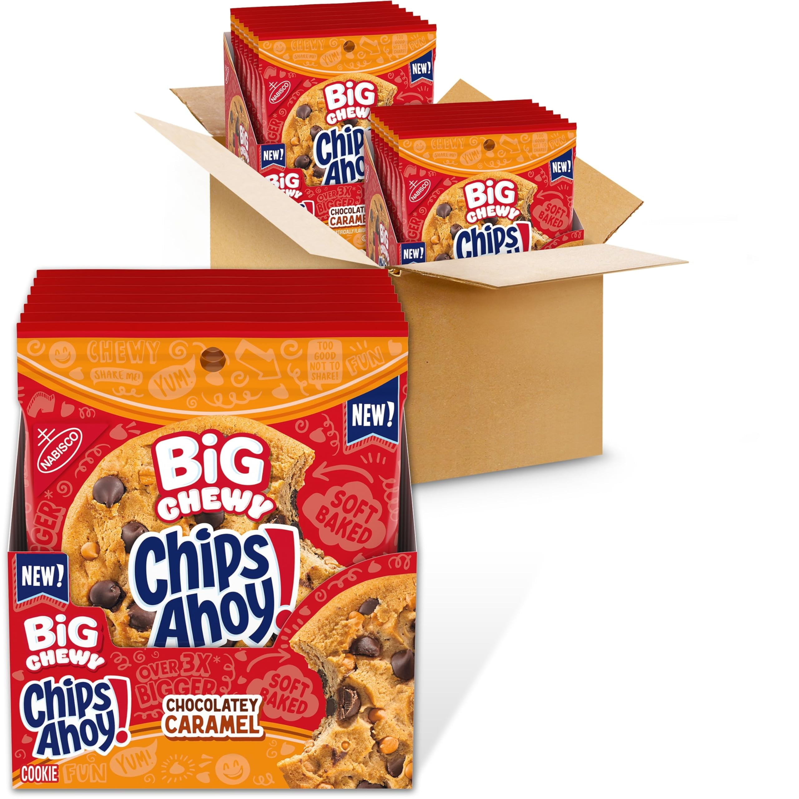 CHIPS AHOY! Big Chewy AKF18 Chocolate Chip Cookies, Chocolatey Caramel ...