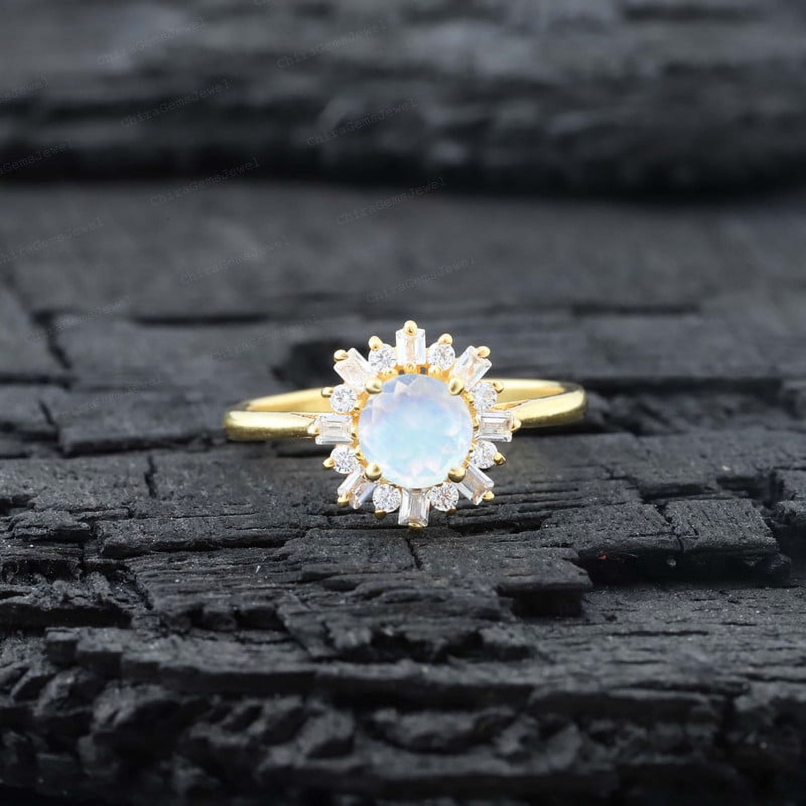 CHIRAGEMSJEWEL 5 MM / 1.5 Ct Moonstone Proposal Ring - Rose Gold Plated ...