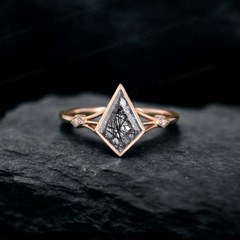 CHIRAGEMSJEWEL 7x5 MM / Black Rutilated Quartz Engagement Ring Kite ...