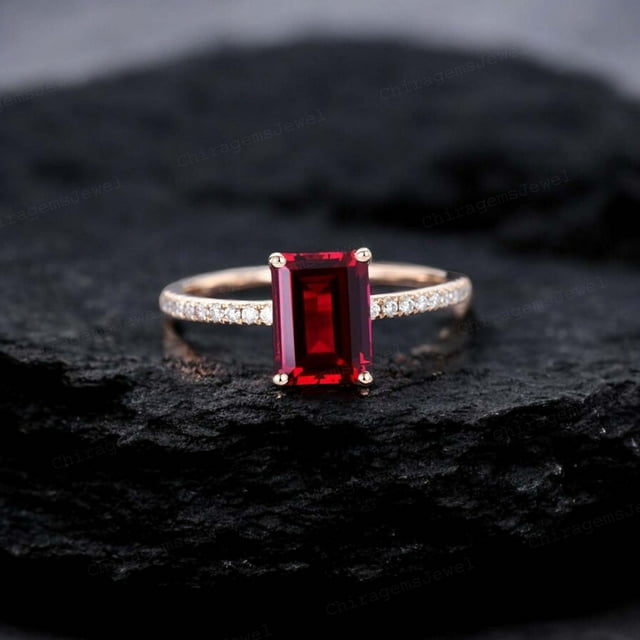 CHIRAGEMSJEWEL 8x6 MM / Emerald Cut Ruby Proposal Ring Yellow Gold ...