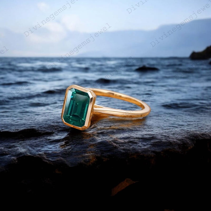 CHIRAGEMSJEWEL 8x6 MM / Green Emerald Ring Emerald Cut Gemstone Ring ...