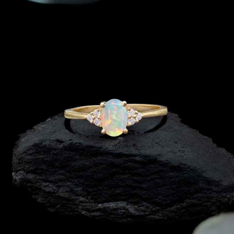 CHIRAGEMSJEWEL 8x6 MM / Oval Cut Fire Opal Ring 14k Solid Gold Ring ...