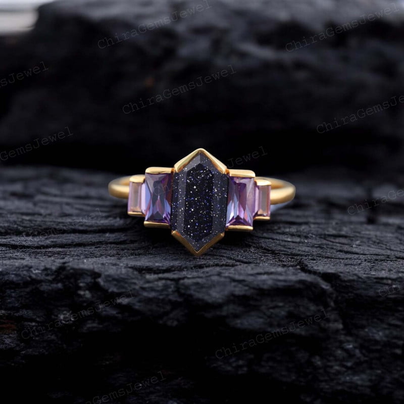 CHIRAGEMSJEWEL Long Hexagon Sandstone Wedding Ring , Amethyst Cluster ...