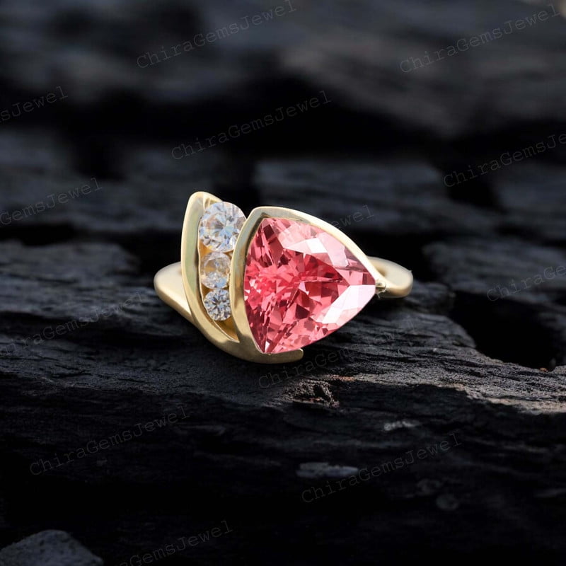 CHIRAGEMSJEWEL Trillian Cut Padparadscha sapphire Bridal Wedding Ring ...