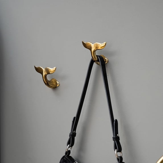 CHISHZL-2PCS Golden Metal Coat Hooks Mermaid Tail, Decorative Wall ...