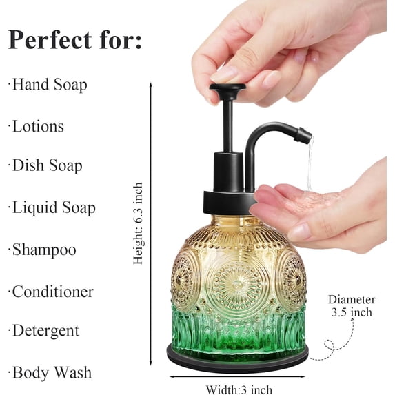 CHISHZL-8 Oz Vintage Glass Bathroom Soap Dispensers with Pump, 2 Pack ...