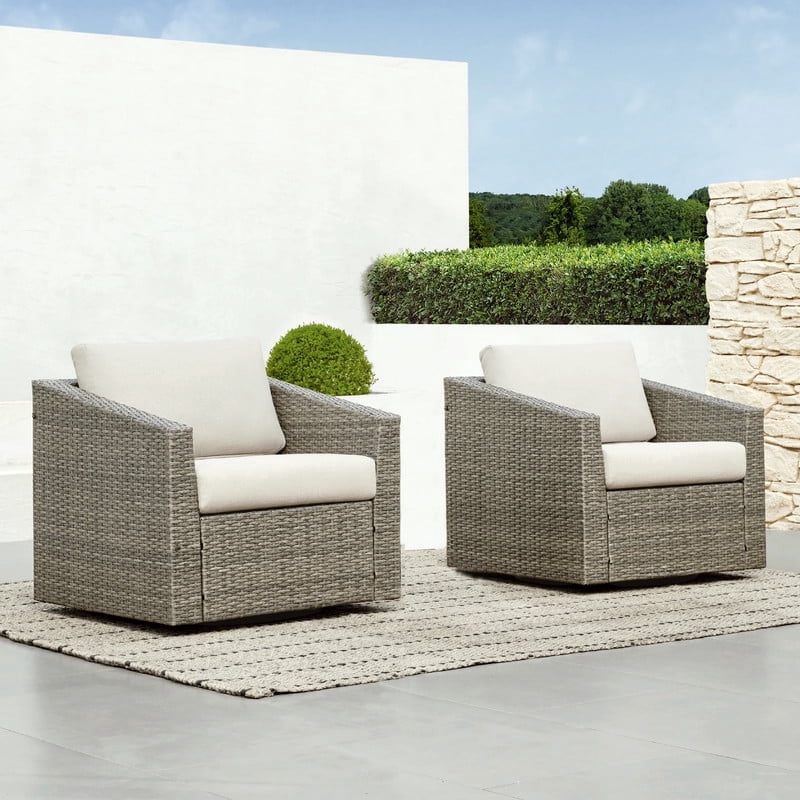CHITA 2-Piece Outdoor Swivel Gray Wicker Chair with Cushion, Cream ...