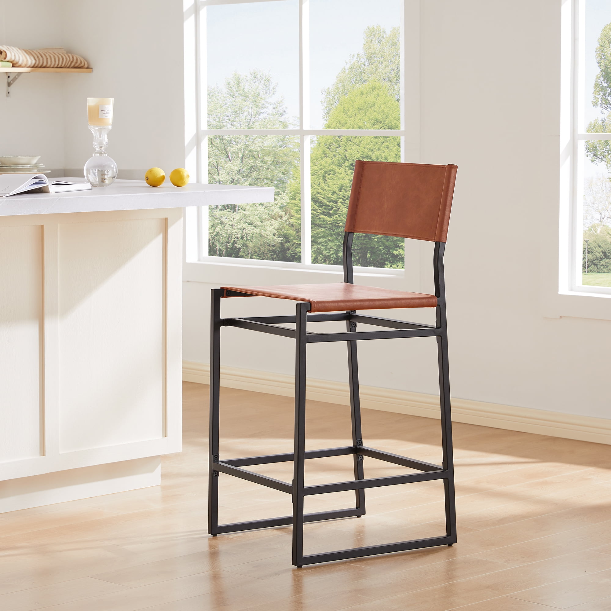 CHITA 24" Faux Leather Bar Stools Counter Height with Sling-style Back ...