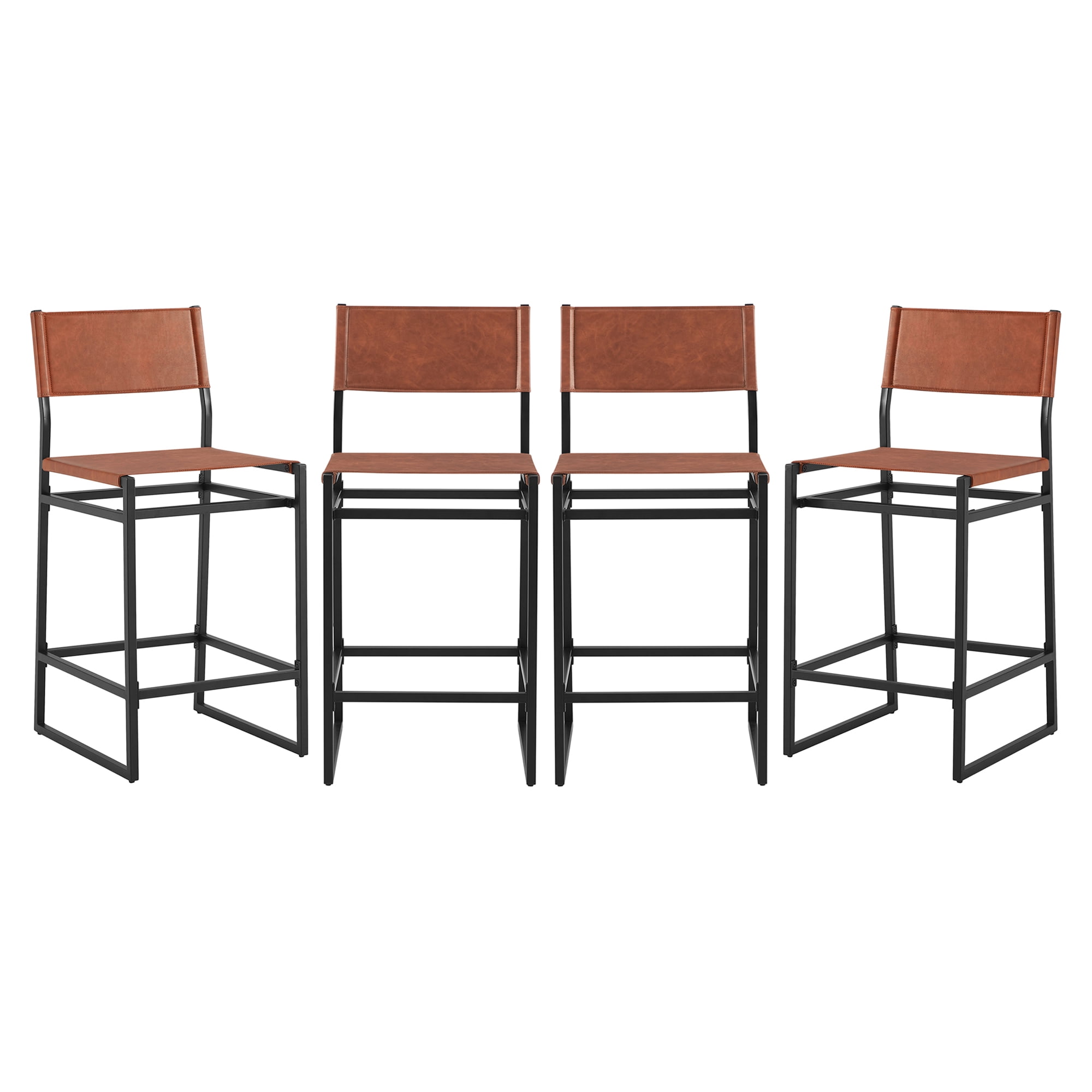 CHITA 24" Faux Leather Bar Stools Set of 4 Counter Height with Sling ...