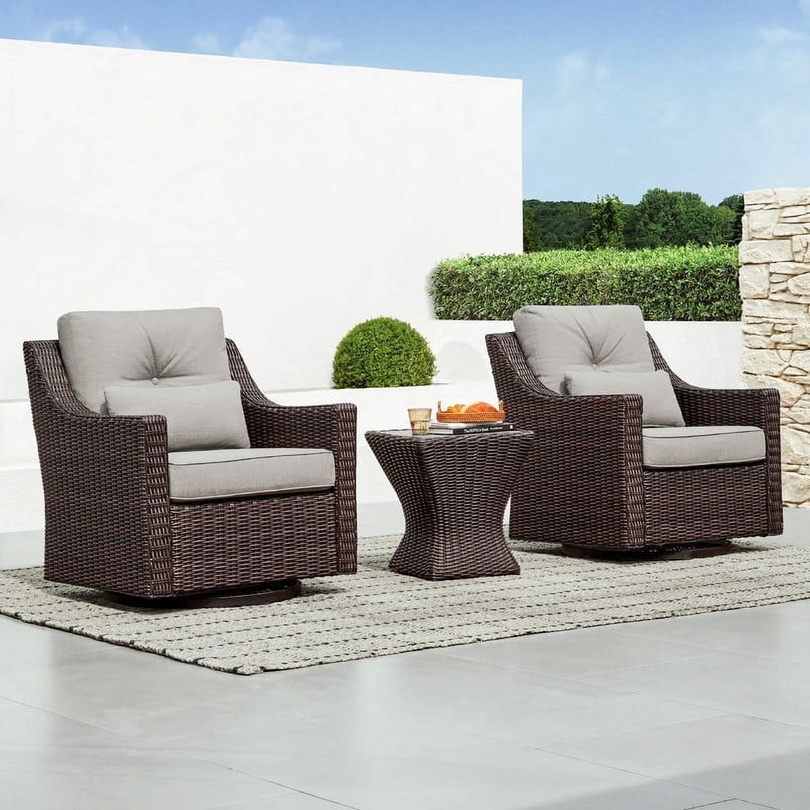 CHITA 3-Piece Outdoor Wicker Patio Furniture Set with Swivel Glider ...