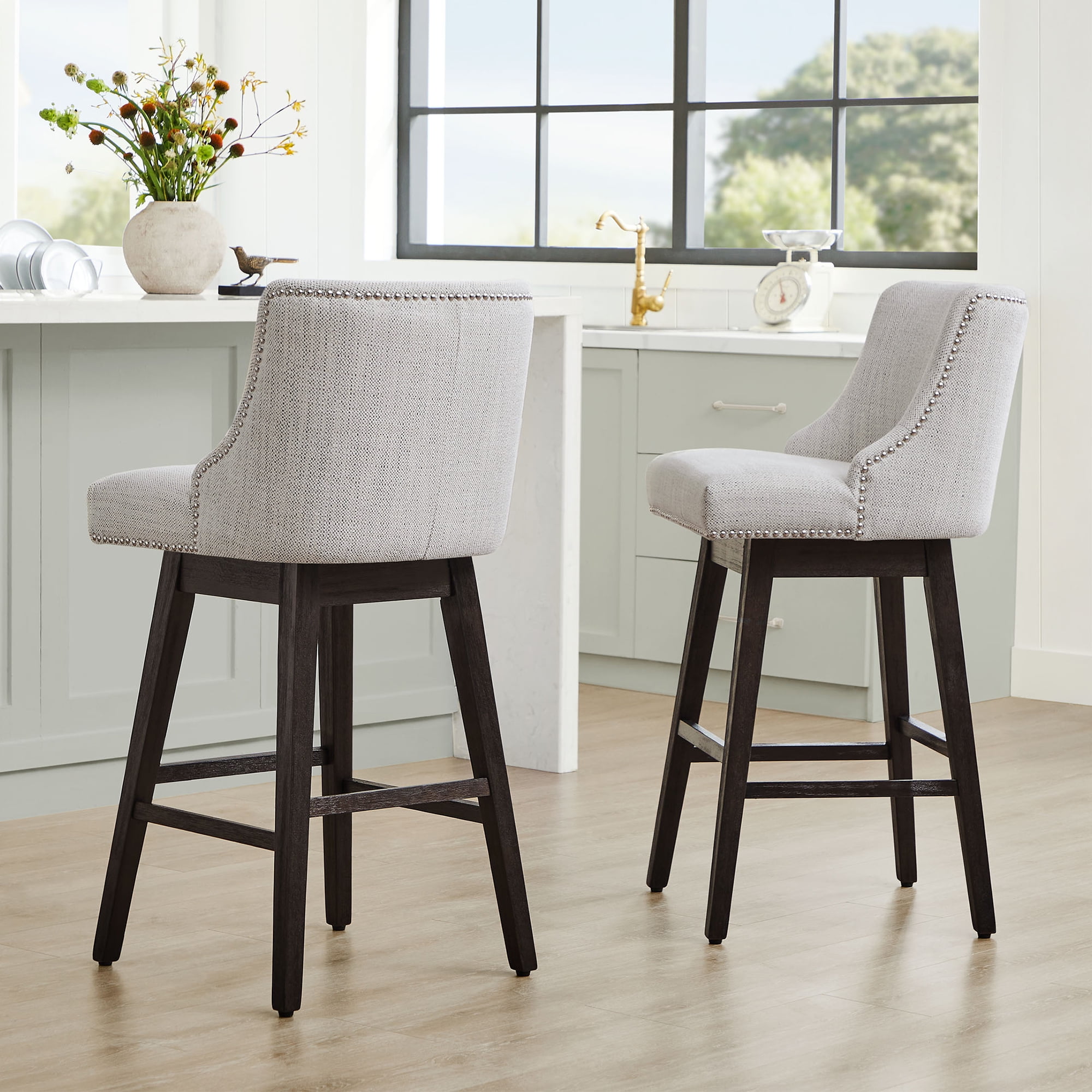 CHITA 30 inch Fabric Swivel Upholstered Counter Height Bar Stools with ...
